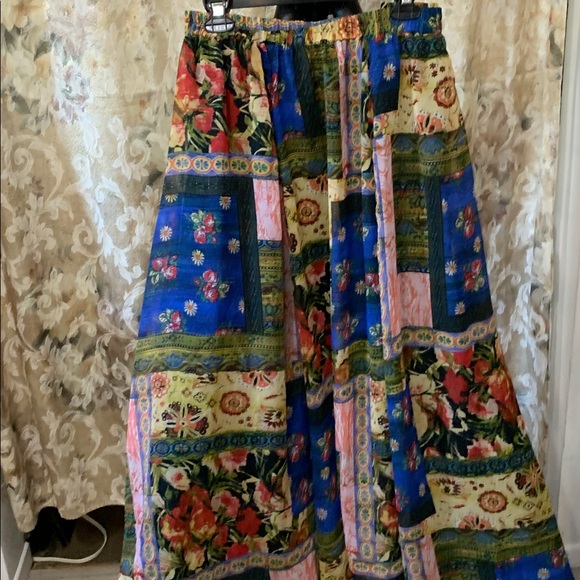 Cato | Skirts | Cato Blue Multi Colored Flower Full Length Skirt Size ...
